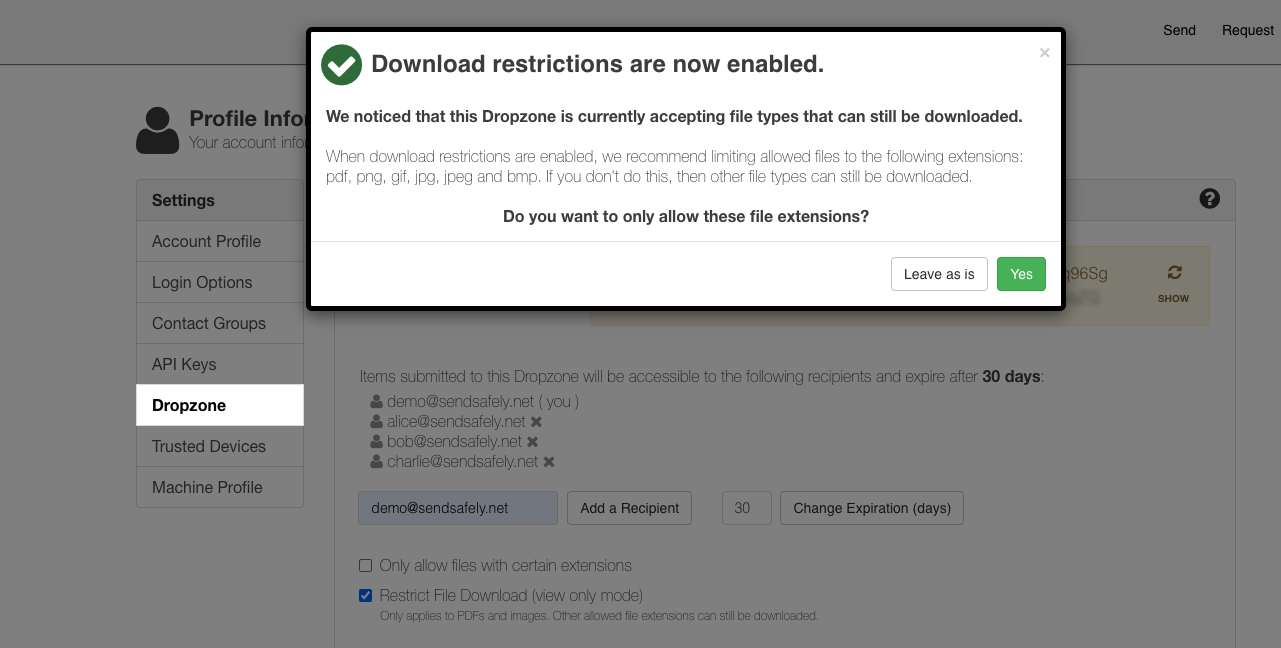 View-Only Dropzone Setting to Restrict File Downloads